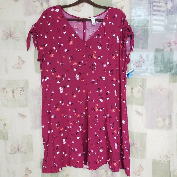 Arizona Jean Company | Dresses | Burgundy Floral Print Short Tied ...
